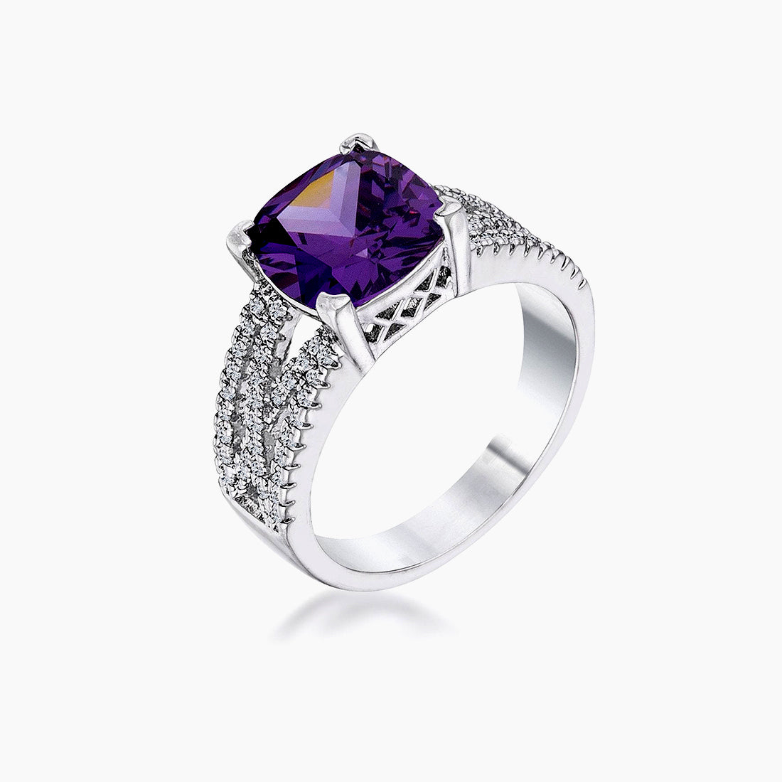 3Ct Elegant Silvertone Criss-Cross Amethyst Purple CZ Engagement Ring ...